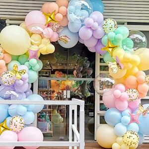 Pastel Balloons Garland Arch Kit, 117 pcs Macaron Rainbow Easter Balloon with Gold Confetti Balloons for Kids Birthday Baby Shower Easter Day Unicorn Party Decorations