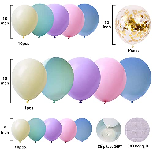 Pastel Balloons Garland Arch Kit, 117 pcs Macaron Rainbow Easter Balloon with Gold Confetti Balloons for Kids Birthday Baby Shower Easter Day Unicorn Party Decorations