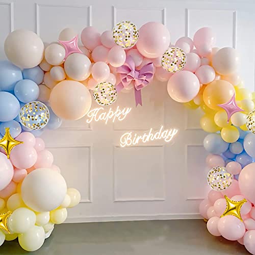 Pastel Balloons Garland Arch Kit, 117 pcs Macaron Rainbow Easter Balloon with Gold Confetti Balloons for Kids Birthday Baby Shower Easter Day Unicorn Party Decorations