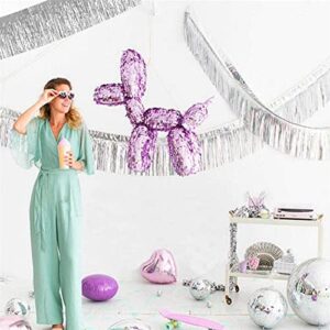 6 Pack 10 Feet Silver Foil Fringe Garland Metallic Tinsel Streamers Banner Wall Hanging Fringe Curtain Backdrop Banner for Parade Floats, Bachelorette, Wedding, Birthday Party Decorations