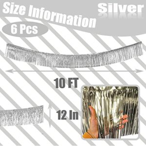 6 Pack 10 Feet Silver Foil Fringe Garland Metallic Tinsel Streamers Banner Wall Hanging Fringe Curtain Backdrop Banner for Parade Floats, Bachelorette, Wedding, Birthday Party Decorations