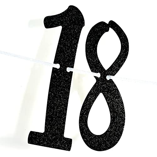 Black Glitter 18 and Adultish Banner, Time To Adult/Cheers to 18 Years/18 Years Love Blessed, 18th Birthday Party Decorations for Girls Boys