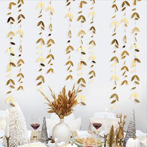 52 ft gold spring party decorations leaf garland hanging paper gold leaves streamer banner for golden wedding engagement bridal shower birthday baby shower summer nature tea party decorations supplies