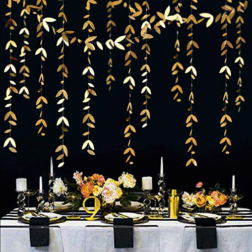 52 Ft Gold Spring Party Decorations Leaf Garland Hanging Paper Gold Leaves Streamer Banner for Golden Wedding Engagement Bridal Shower Birthday Baby Shower Summer Nature Tea Party Decorations Supplies