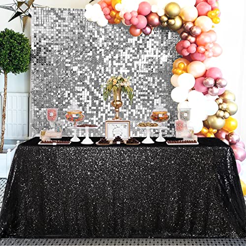 QueenDream Sequin Tablecloth 60x102 Inch Black Tablelcoth Wedding Glitter Tablecloth for Birthday Party Graduation Decor