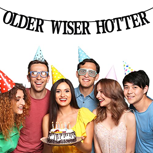 Glitter Older Wiser Hotter Banner, Death to My Youth 30th Birthday Banner Decorations, Funny 30th Birthday Party Decorations for Women (Black)