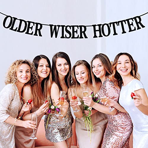 Glitter Older Wiser Hotter Banner, Death to My Youth 30th Birthday Banner Decorations, Funny 30th Birthday Party Decorations for Women (Black)