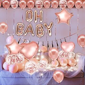 Sekcen Baby Shower Decorations for Girl 69 Pcs Rose Gold Girl Baby Shower Decor Kit with Foil & Confetti Balloons, Tassels, Triangle Flags