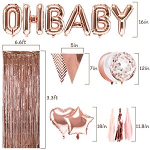 Sekcen Baby Shower Decorations for Girl 69 Pcs Rose Gold Girl Baby Shower Decor Kit with Foil & Confetti Balloons, Tassels, Triangle Flags