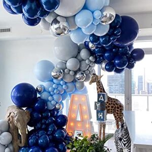 Wecepar 168pcs DIY Balloons Garland with Night Blue Macaron Blue Metallic Sliver Grey Balloon Arch Garland for Jungle Safari Theme Party Woodland Wedding Birthday Parties Baby shower Party Decorations