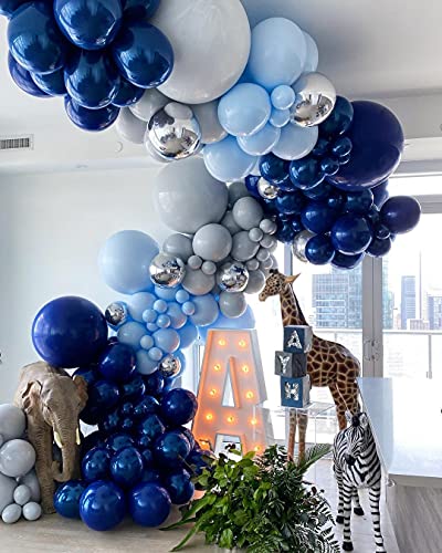 Wecepar 168pcs DIY Balloons Garland with Night Blue Macaron Blue Metallic Sliver Grey Balloon Arch Garland for Jungle Safari Theme Party Woodland Wedding Birthday Parties Baby shower Party Decorations