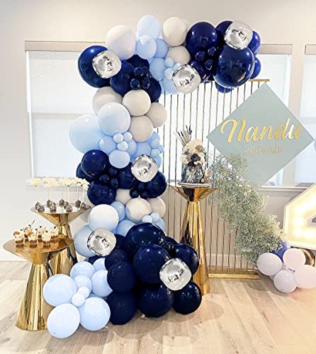 Wecepar 168pcs DIY Balloons Garland with Night Blue Macaron Blue Metallic Sliver Grey Balloon Arch Garland for Jungle Safari Theme Party Woodland Wedding Birthday Parties Baby shower Party Decorations