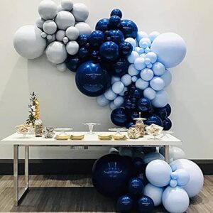 Wecepar 168pcs DIY Balloons Garland with Night Blue Macaron Blue Metallic Sliver Grey Balloon Arch Garland for Jungle Safari Theme Party Woodland Wedding Birthday Parties Baby shower Party Decorations