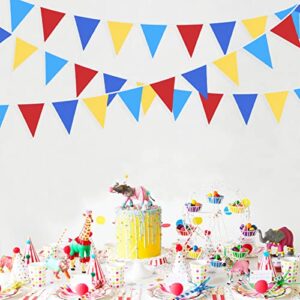 32Ft Red Blue Yellow Party Decorations Carnival Circus Clown Triangle Flag Pennant Bunting Banner Fabric Garland for Kids Birthday Baby Shower Wedding Outdoor Garden Festivals Hanging Decorations