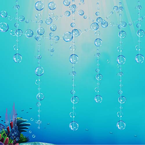 4 Strings Flat Under the Sea Blue Bubble Garlands for Little Mermaid Party Decorations transparent Floating Hanging Bubbles Streamer Pool Ocean Kids Birthday Baby Shower Bday Wedding Baby Shower Decor