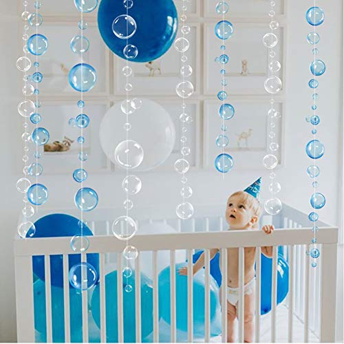 4 Strings Flat Under the Sea Blue Bubble Garlands for Little Mermaid Party Decorations transparent Floating Hanging Bubbles Streamer Pool Ocean Kids Birthday Baby Shower Bday Wedding Baby Shower Decor