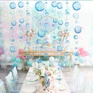 4 Strings Flat Under the Sea Blue Bubble Garlands for Little Mermaid Party Decorations transparent Floating Hanging Bubbles Streamer Pool Ocean Kids Birthday Baby Shower Bday Wedding Baby Shower Decor