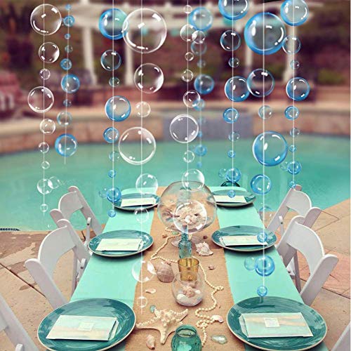 4 Strings Flat Under the Sea Blue Bubble Garlands for Little Mermaid Party Decorations transparent Floating Hanging Bubbles Streamer Pool Ocean Kids Birthday Baby Shower Bday Wedding Baby Shower Decor