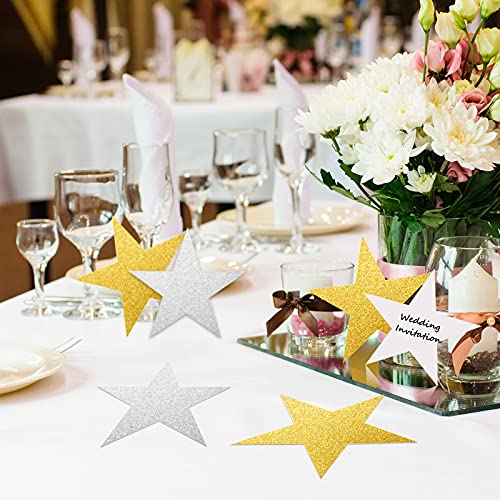 80 Pieces Glitter Star Cutouts Paper Star Confetti Cutouts for Bulletin Board Classroom Wall Party Decoration Supply (Gold, Silver,6 Inches Length)