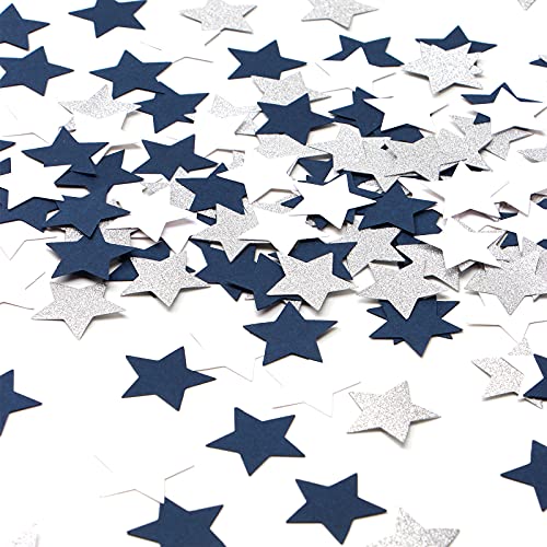 300pcs Navy Blue White Silver Paper Confetti,Glitter Twinkle Little Star Table Confetti,Birthday Graduation 2023 Fathers Day Wedding Baby Shower Party Decorations Circle Dots Lasting Surprise