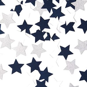 300pcs Navy Blue White Silver Paper Confetti,Glitter Twinkle Little Star Table Confetti,Birthday Graduation 2023 Fathers Day Wedding Baby Shower Party Decorations Circle Dots Lasting Surprise