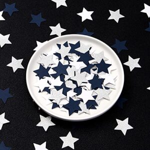 300pcs Navy Blue White Silver Paper Confetti,Glitter Twinkle Little Star Table Confetti,Birthday Graduation 2023 Fathers Day Wedding Baby Shower Party Decorations Circle Dots Lasting Surprise