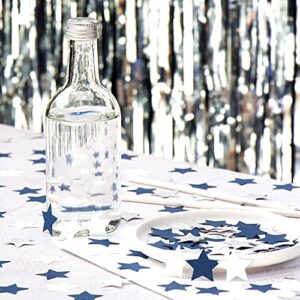 300pcs Navy Blue White Silver Paper Confetti,Glitter Twinkle Little Star Table Confetti,Birthday Graduation 2023 Fathers Day Wedding Baby Shower Party Decorations Circle Dots Lasting Surprise