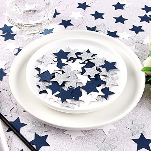 300pcs Navy Blue White Silver Paper Confetti,Glitter Twinkle Little Star Table Confetti,Birthday Graduation 2023 Fathers Day Wedding Baby Shower Party Decorations Circle Dots Lasting Surprise