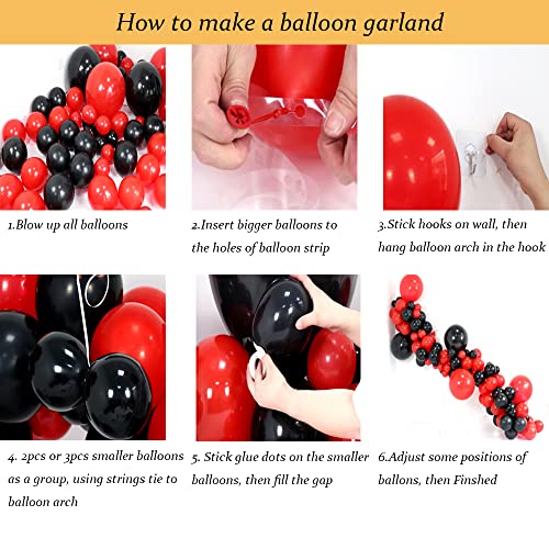 Red Black Balloon Arch Garland Kit-120pcs Red Black Balloons Setup for Baby Shower, Bridal Shower, Birthday Party, Celebrations, Aniversary