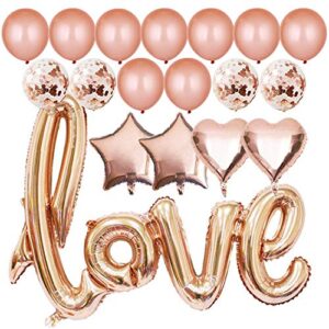 Valentines Day Decorations, 40 Inch Rose Gold Love Balloons Kit – Pack of 20 | Rose Gold Valentines-Day Party Supplies, Heart Shaped and Latex Balloon kit | Wedding, Bridal Shower Decorations