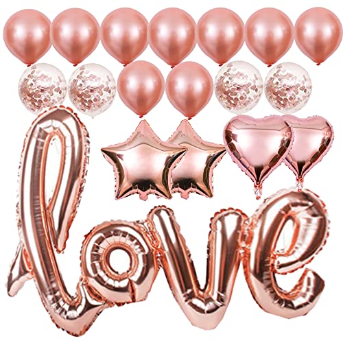 Valentines Day Decorations, 40 Inch Rose Gold Love Balloons Kit – Pack of 20 | Rose Gold Valentines-Day Party Supplies, Heart Shaped and Latex Balloon kit | Wedding, Bridal Shower Decorations