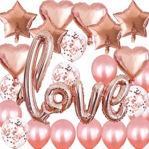 Valentines Day Decorations, 40 Inch Rose Gold Love Balloons Kit – Pack of 20 | Rose Gold Valentines-Day Party Supplies, Heart Shaped and Latex Balloon kit | Wedding, Bridal Shower Decorations