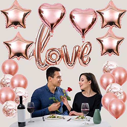 Valentines Day Decorations, 40 Inch Rose Gold Love Balloons Kit – Pack of 20 | Rose Gold Valentines-Day Party Supplies, Heart Shaped and Latex Balloon kit | Wedding, Bridal Shower Decorations