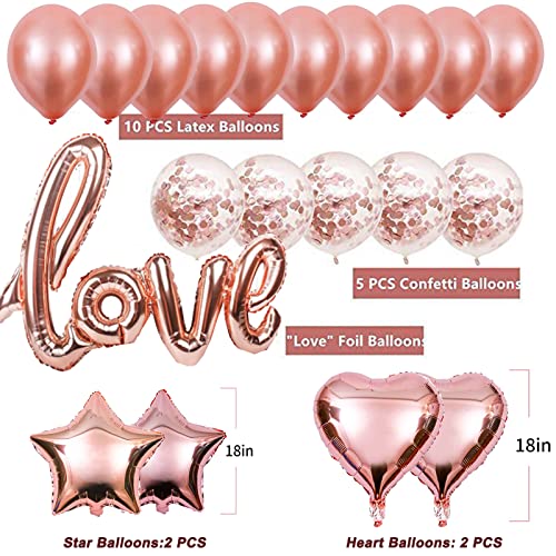 Valentines Day Decorations, 40 Inch Rose Gold Love Balloons Kit – Pack of 20 | Rose Gold Valentines-Day Party Supplies, Heart Shaped and Latex Balloon kit | Wedding, Bridal Shower Decorations