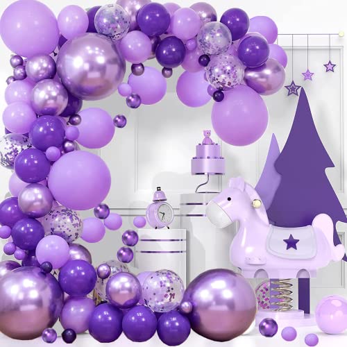 Purple Balloons Garland Kit, 92pcs Lavender Balloons Eggplant Balloons Metallic Purple Balloons Arch Different Sizes 18'' 12'' 10'' 5'' for Women Girls Birthday, Purple Theme Party Decorations