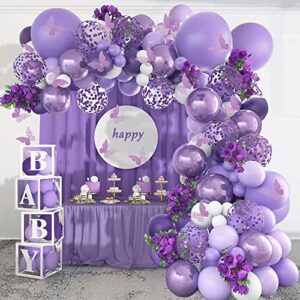 Purple Balloons Garland Kit, 92pcs Lavender Balloons Eggplant Balloons Metallic Purple Balloons Arch Different Sizes 18'' 12'' 10'' 5'' for Women Girls Birthday, Purple Theme Party Decorations