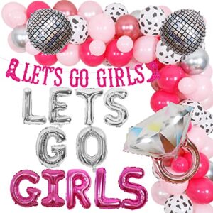 western cowgirl let’s go girls bachelorette party decoration hot pink nashville bridal shower bachelorette balloon garland with lets go girls banner ring disco balloon for western bridal shower