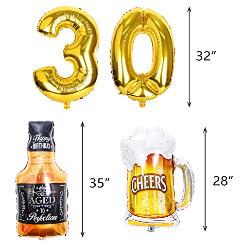 30th Birthday Decorations for Men Women, 30 Years Anniversary Decorations-Cheers & Beers to 30 Years Banner Thirty Sign Latex Balloon 32 inch "30" Gold Balloon 35 inch Cheers Beers Cups Foil Balloon for 30th Wedding Party Supplie