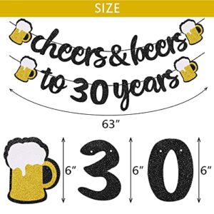 30th Birthday Decorations for Men Women, 30 Years Anniversary Decorations-Cheers & Beers to 30 Years Banner Thirty Sign Latex Balloon 32 inch "30" Gold Balloon 35 inch Cheers Beers Cups Foil Balloon for 30th Wedding Party Supplie