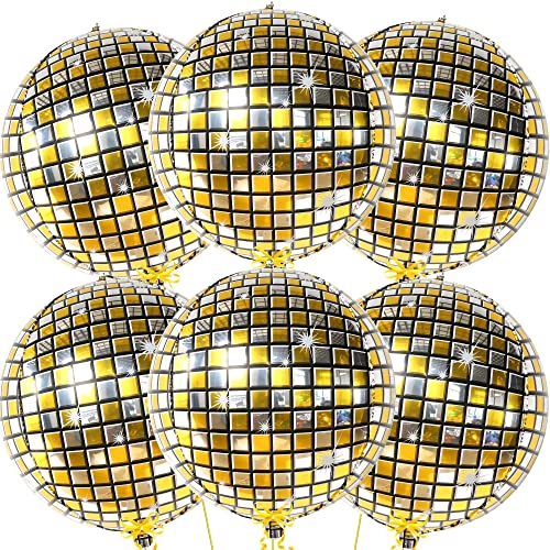 Big, Disco Balloons for Disco Party Decorations - 22 Inch, Pack of 6 | Disco Ball Balloons for Graduation Decorations 2023 | Metallic 4D Disco Mylar Balloons, Last Disco Bachelorette Party Decorations