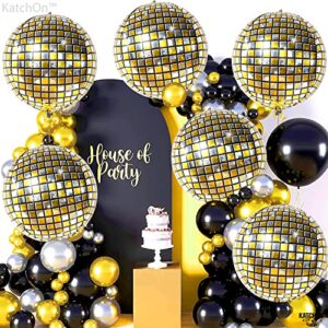 Big, Disco Balloons for Disco Party Decorations - 22 Inch, Pack of 6 | Disco Ball Balloons for Graduation Decorations 2023 | Metallic 4D Disco Mylar Balloons, Last Disco Bachelorette Party Decorations