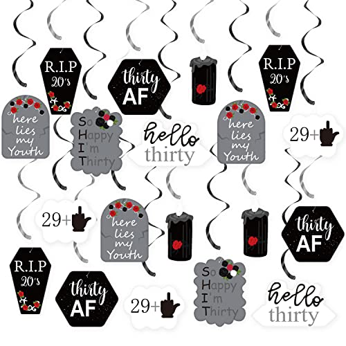 Death to My Twenties Birthday Decorations, Black 30th Birthday Hanging Decorations, Death to My 20s Funeral for My Youth Rip to My 20s Birthday Decorations for Men Women 30th Birthday Party Supplies