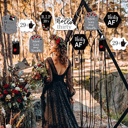 Death to My Twenties Birthday Decorations, Black 30th Birthday Hanging Decorations, Death to My 20s Funeral for My Youth Rip to My 20s Birthday Decorations for Men Women 30th Birthday Party Supplies