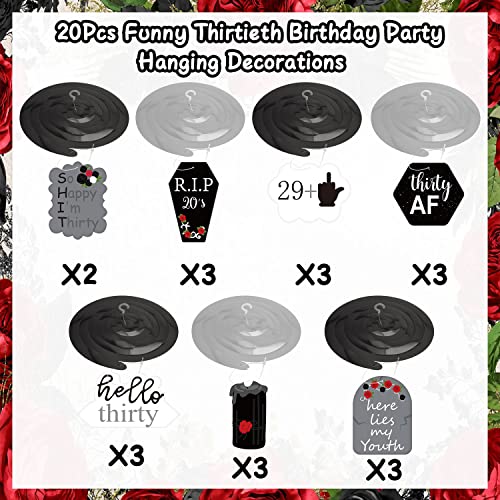 Death to My Twenties Birthday Decorations, Black 30th Birthday Hanging Decorations, Death to My 20s Funeral for My Youth Rip to My 20s Birthday Decorations for Men Women 30th Birthday Party Supplies