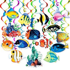 tropical fish hanging swirls 30 pack foil ceiling hanging swirls streams banner decorations garland for kids under the sea ocean baby shower celebrating events birthday party supplies room wall decor