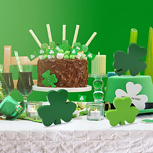 5 PCS St. Patrick’s Day Wood Decorations Green Shamrock Wood Table Signs Clover Wooden Block Signs Irish Party Tiered Tray Decor for Home Holiday Party Supplies Table Centerpieces