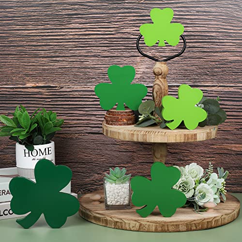 5 PCS St. Patrick’s Day Wood Decorations Green Shamrock Wood Table Signs Clover Wooden Block Signs Irish Party Tiered Tray Decor for Home Holiday Party Supplies Table Centerpieces