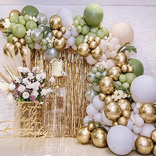 Kbrand Sage Green And Gold Balloons Arch Kit Garland Decor Olive And Gold Balloons Baby Shower Gender Neutral Jungle Neutral Metallic Chrome Confetti, QQL 11