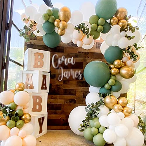 Kbrand Sage Green And Gold Balloons Arch Kit Garland Decor Olive And Gold Balloons Baby Shower Gender Neutral Jungle Neutral Metallic Chrome Confetti, QQL 11