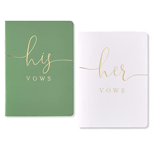 Vow Books for Wedding His and Her Vow Notebook, Set of 2, Bride and Groom Booklet for Wedding (Green + White)